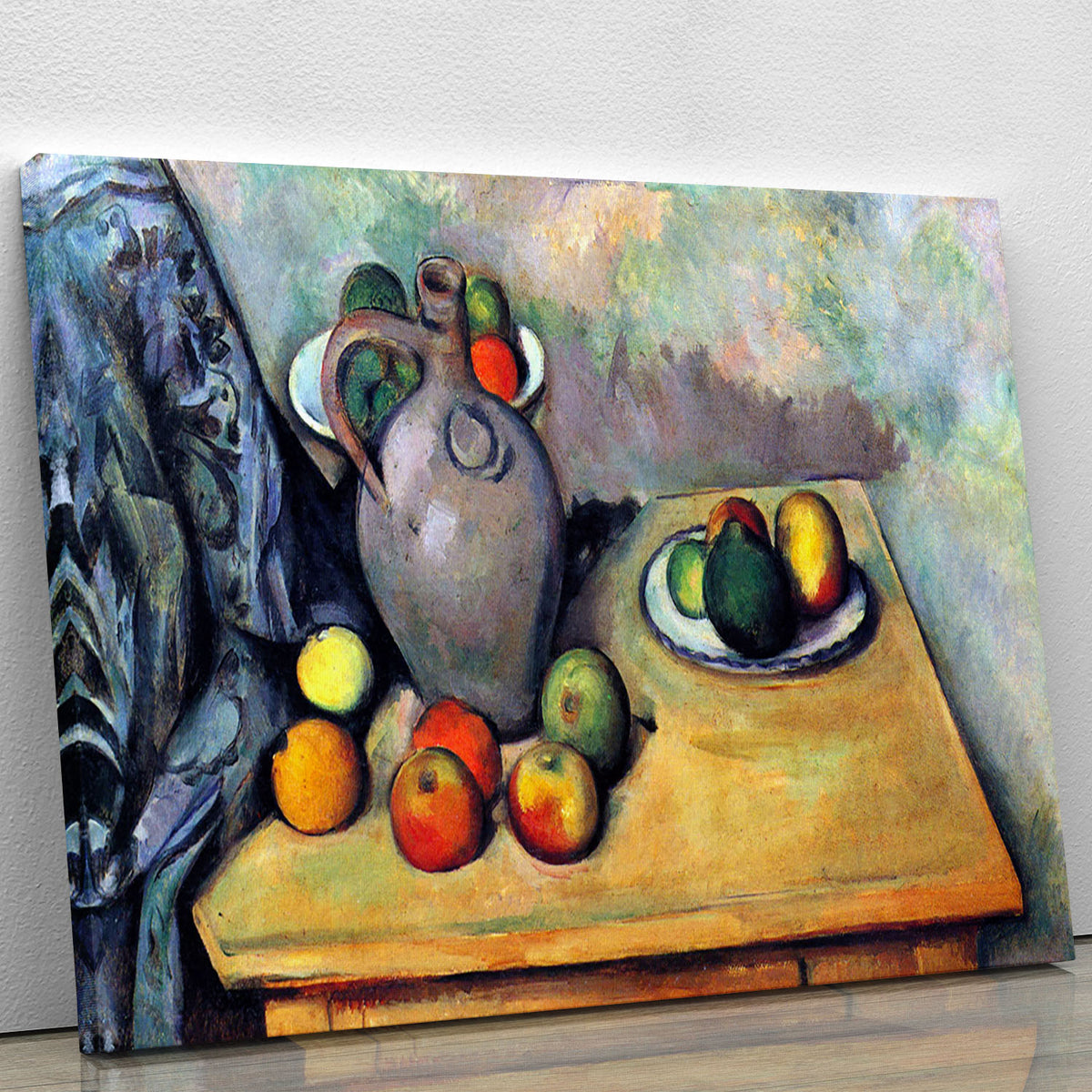 Still life pitcher and fruit on a table by Cezanne Canvas Print or ...