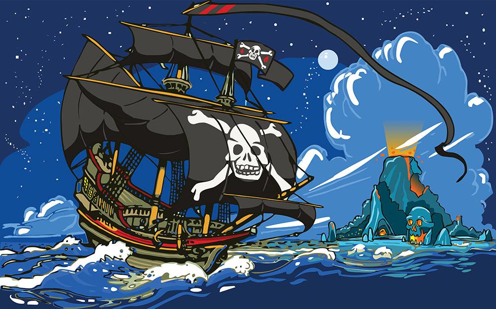 Adventure Time Pirate Ship Sailing Wall Mural Wallpaper | Canvas Art ...