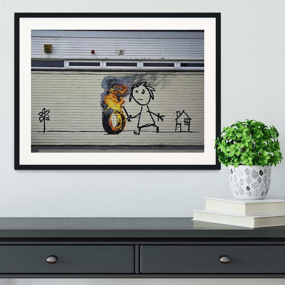 Banksy Burning Tyre Framed Print | Canvas Art Rocks – Canvas Art Rocks US