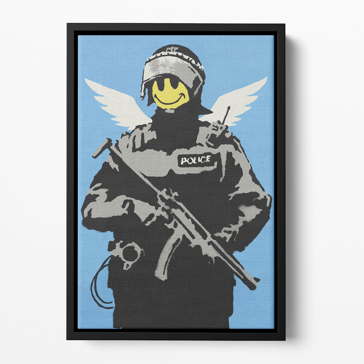 Banksy Smiley Angel Policeman Floating Framed Canvas | Canvas Art Rocks ...