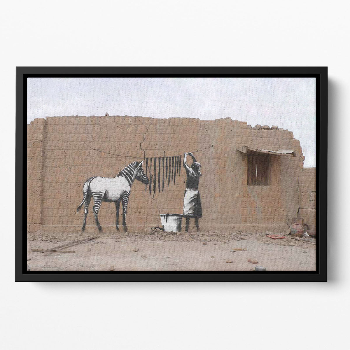 Banksy Washing Zebra Stripes Floating Framed Canvas | Canvas Art Rocks ...