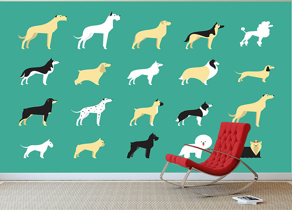Various dog breeds modern illustration Wall Mural Wallpaper | Canvas ...