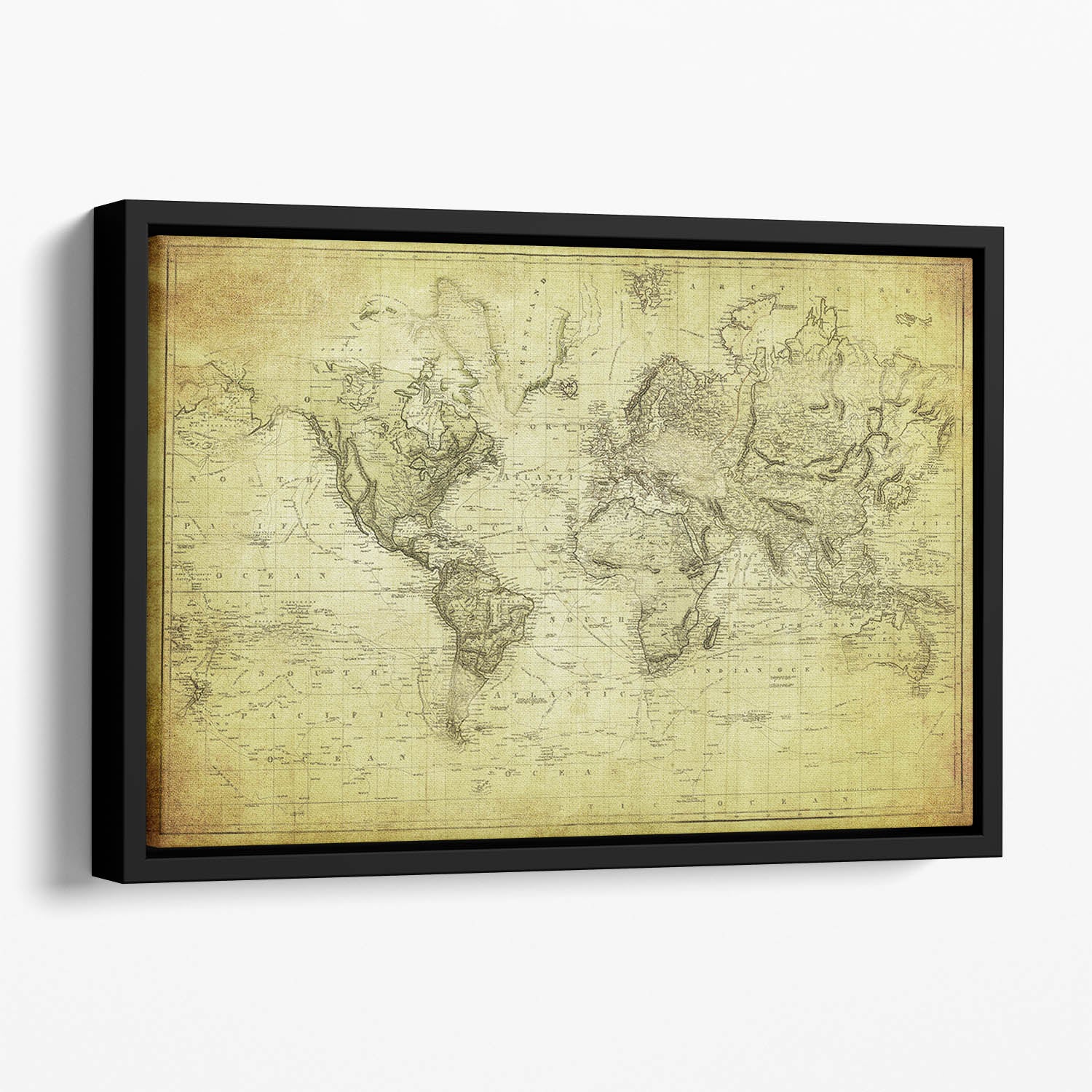 vintage map of the world 1831 Floating Framed Canvas | Canvas Art Rocks